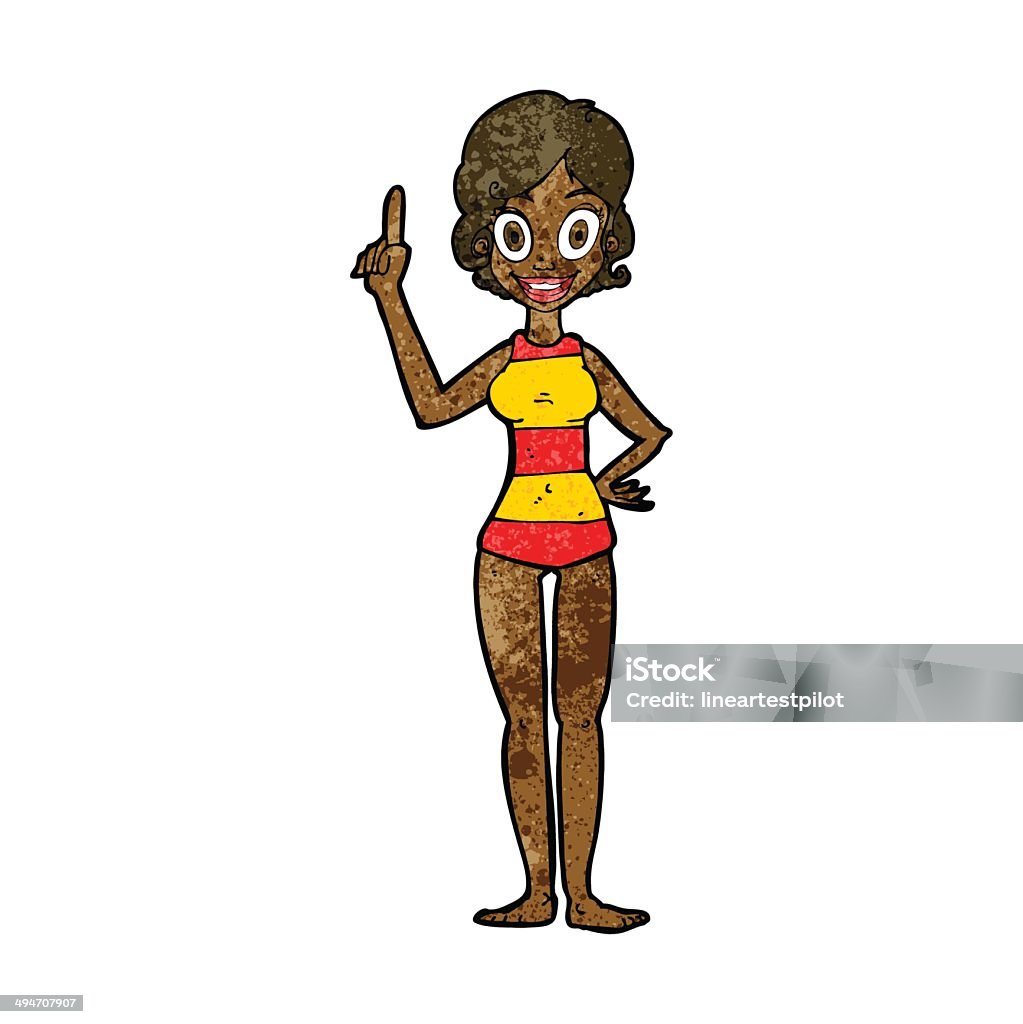Cartoon Woman In Striped Swimsuit Stock Illustration Download Image Now Adult Cheerful