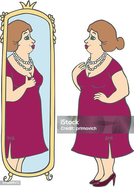 Happy Fat Woman Happy Looks In The Mirror Stock Illustration Download