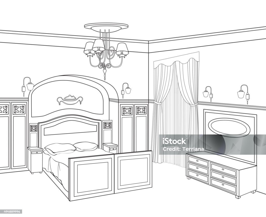 Perabotan Kamar Tidur Kamar Tidur Sketsa Interior Interior Grafis