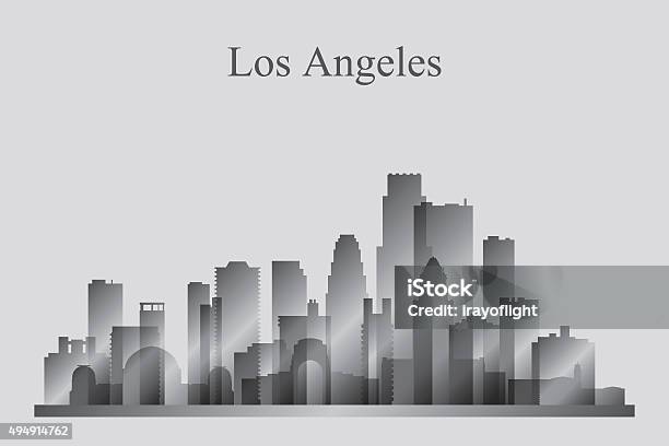 Los Angeles City Skyline Silhouette In Grayscale向量圖形及更多洛杉磯縣圖片 洛杉磯縣
