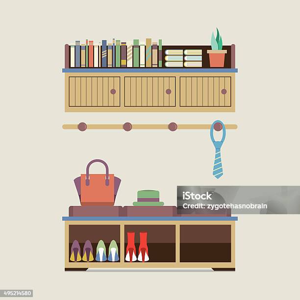 Kursi Kabinet Dengan Kabinet Dinding Ilustrasi Stok Unduh Gambar