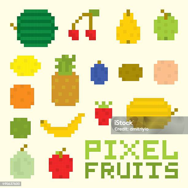 Pixel Art Fruits Isolated Vector Set向量圖形及更多格仔化圖片 格仔化 水果 2015年 Istock