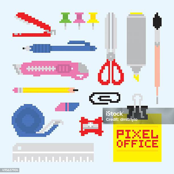 Pixel Art Isolated Office Tools Vector Set向量圖形及更多格仔化圖片 格仔化 鉛筆 2015年