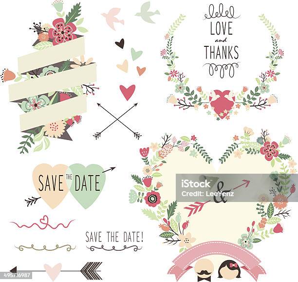 Vintage Flowers Wedding Invitation Design Elements Illustration向量圖形及更多