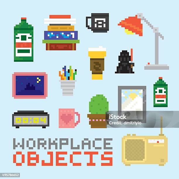 Pixel Art Isolated Office Tools Vector Set向量圖形及更多格仔化圖片 格仔化 鉛筆 書呆子