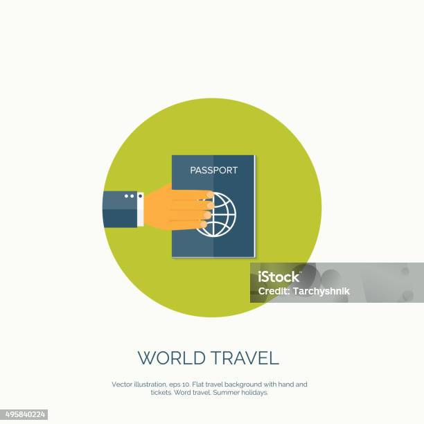 Vector Illustration Flat Background With Hand And Passports Travel