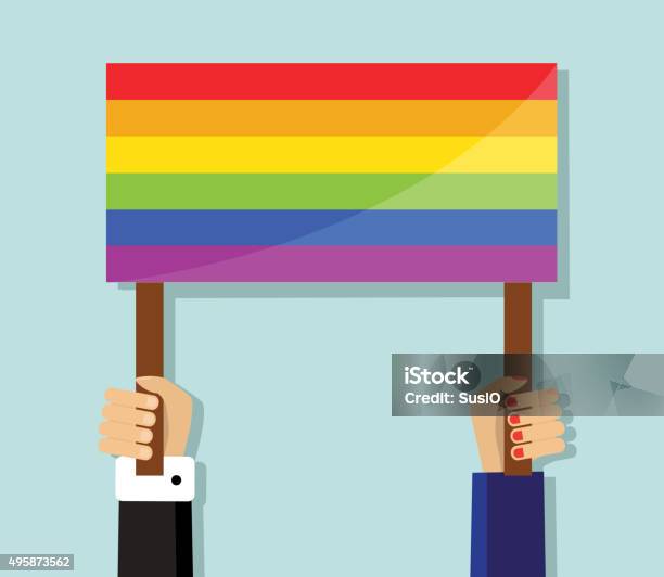 Tangan Memegang Bendera Kebanggaan Gay Ilustrasi Stok Unduh Gambar