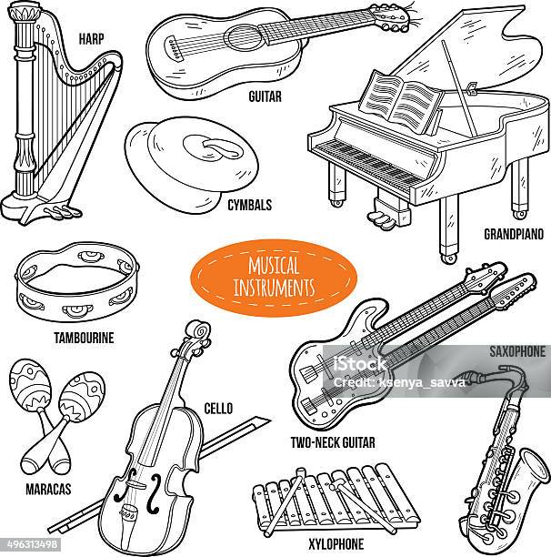 Colorless Ensemble Dinstruments De Musique Vecteur De Dessin Animé