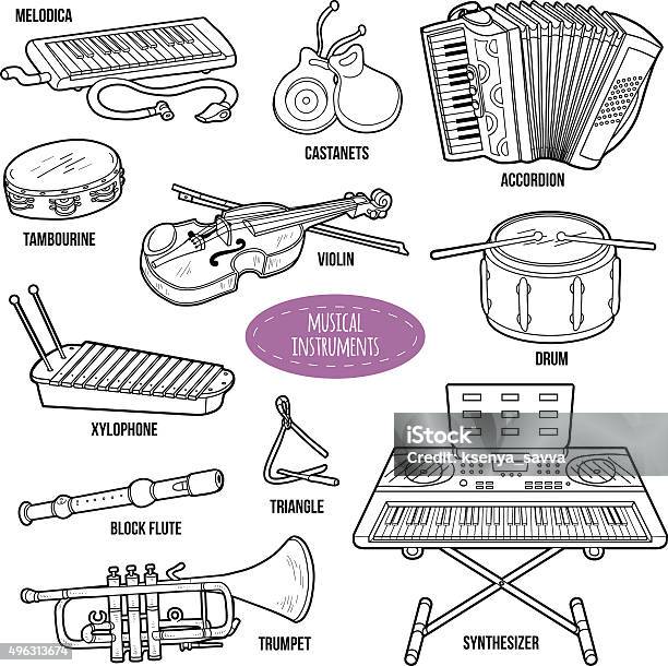 Colorless Ensemble Dinstruments De Musique Vecteur De Dessin Animé
