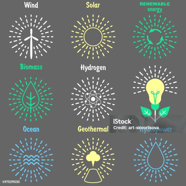 Renewable Energy Set Of Thin Lines Icons Stock Illustration Download