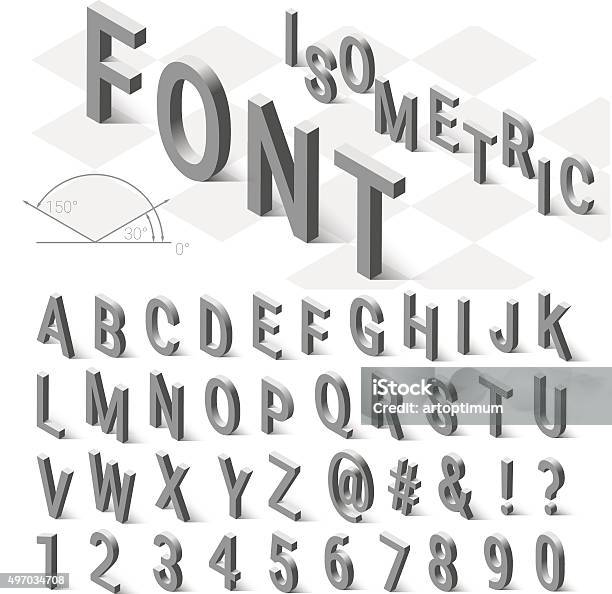 Isometric Font Alphabet With Drop Shadow On White Background向量圖形及更多2015