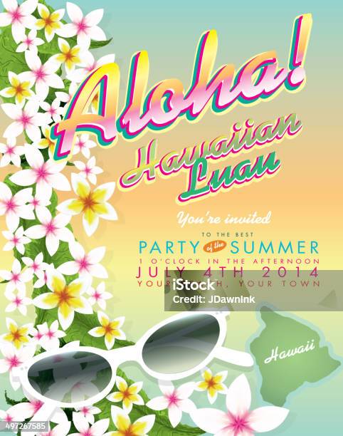 Aloha 하와이어 루아우 초대 디자인식 형판 꽃 선글라스 알로하 낱말에 대한 스톡 벡터 아트 및 기타 이미지 알로하 낱말