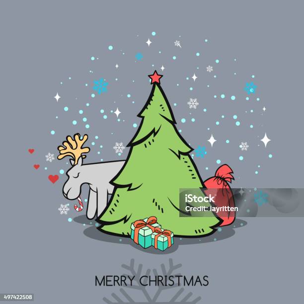 Kartu Ucapan Doodle Natal Dengan Rusa Kepingan Salju Dan Bintangbintang