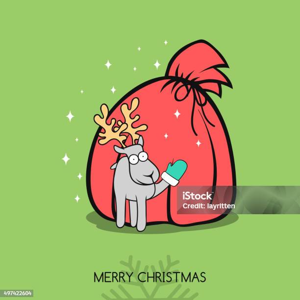 Kartu Ucapan Doodle Natal Dengan Rusa Kepingan Salju Dan Bintangbintang