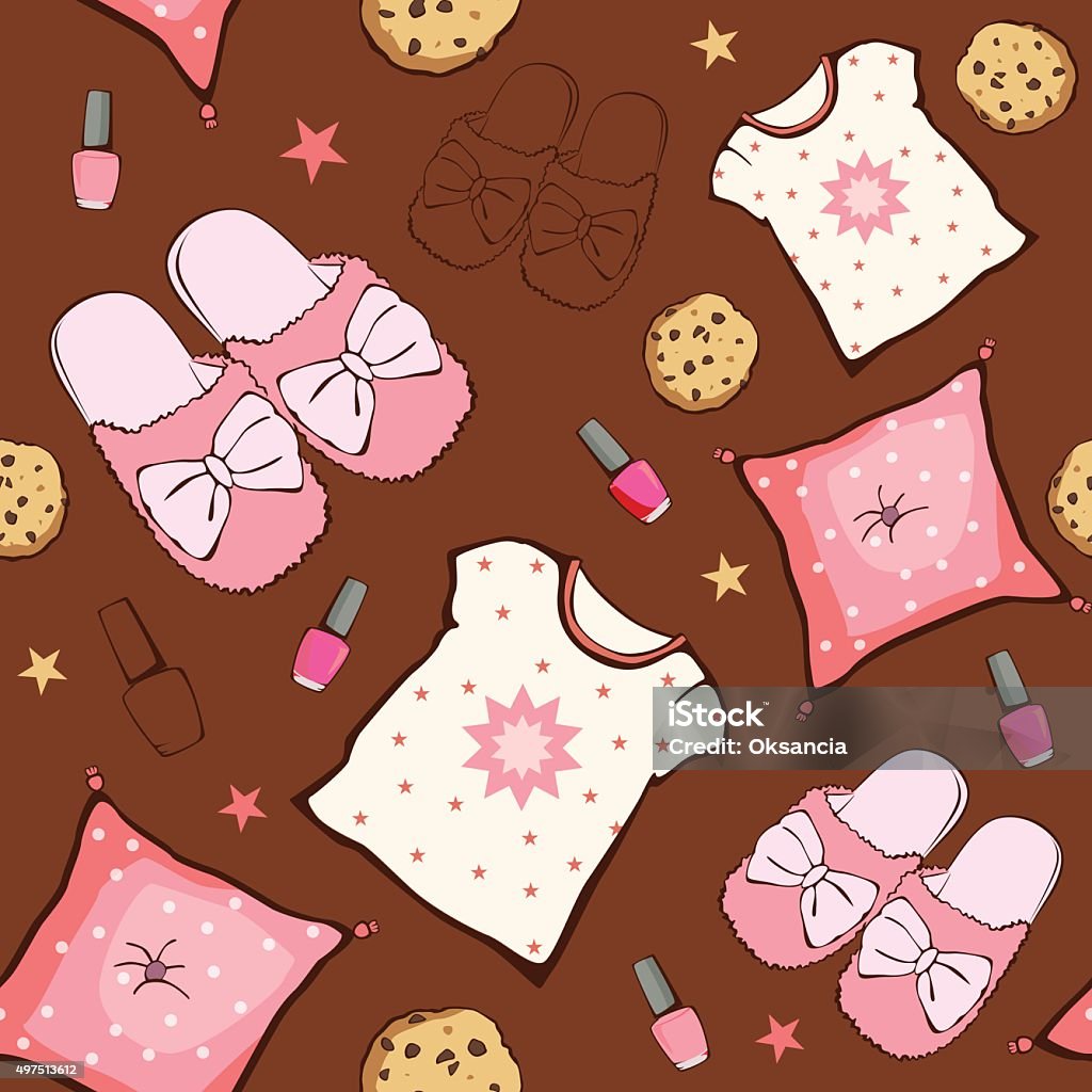 Vector Pink Brown Sleepover Party Food Objects Seamless Pattern Pizza