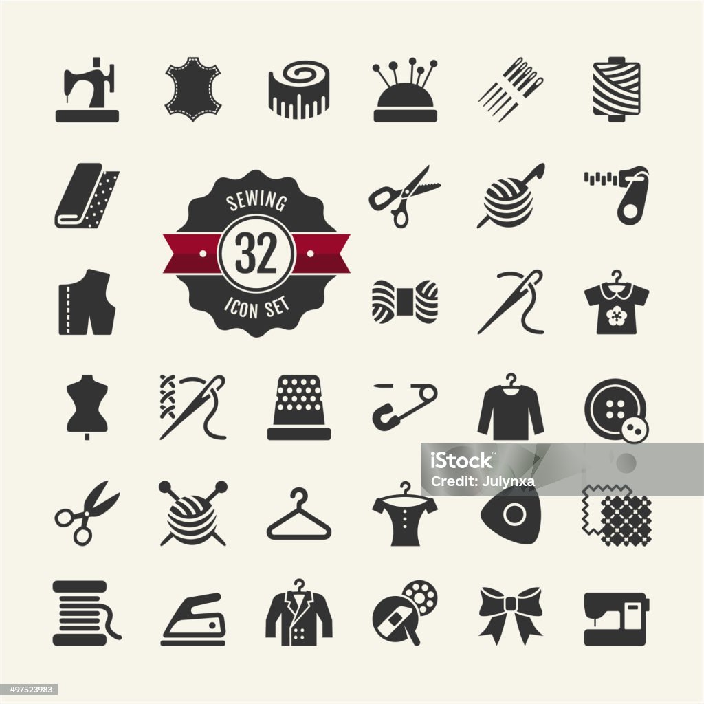 Vector Sewing Equipment And Needlework Icon Set Stock Illustration