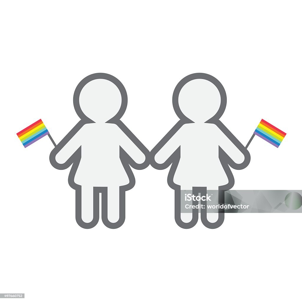 Gay Marriage Two Contour Women Rainbow Flags Lgbt Icon Flat Stock