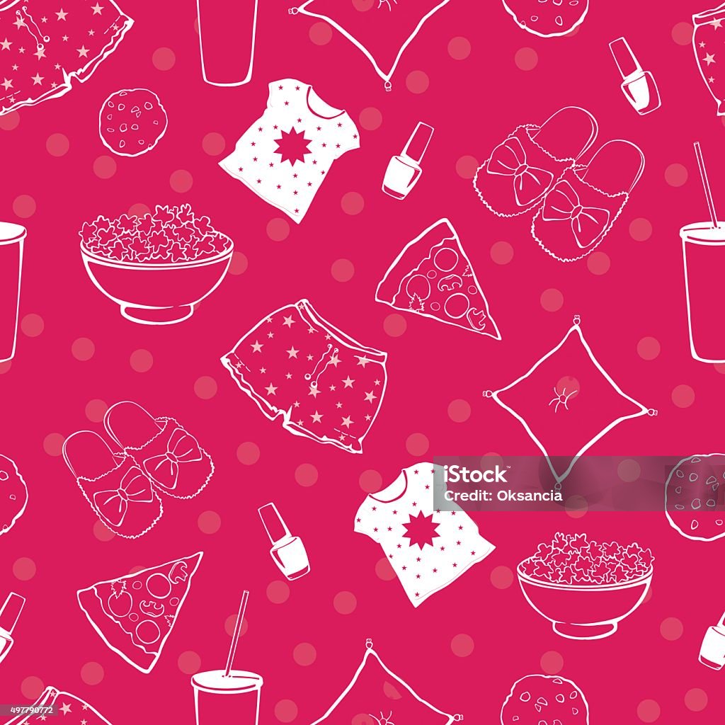 Vector Hot Pink Pajama Party Food Objects Seamless Pattern Pizza Stock