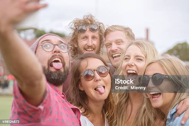 Taking Selfies Best Friends Having Fun Stick Out The Tongues Stock