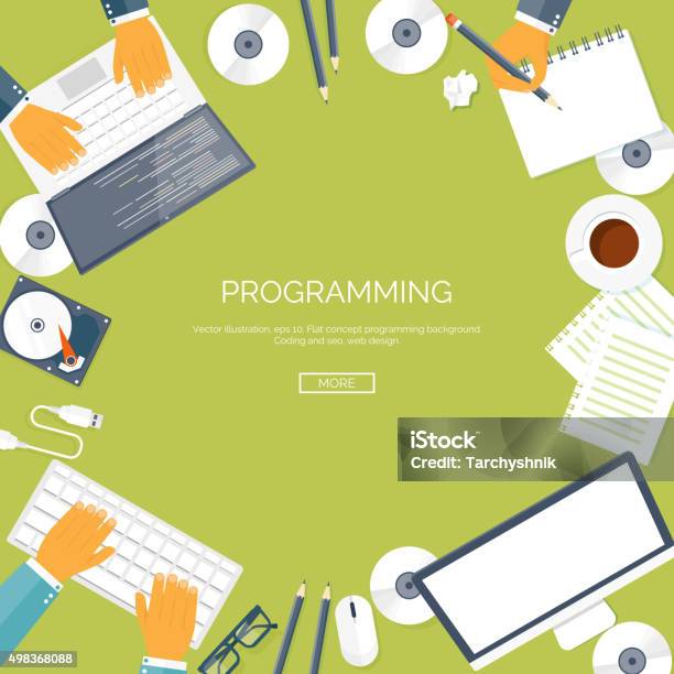 Vector Illustration Flat Computing Background Programming Coding Web Development And Stock