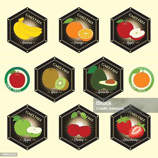 Gmo 무료 냉각되지 Gmo 유기 보증 술래잡기 레이블입니다 휘장 스티커별 0명에 대한 스톡 벡터 아트 및 기타 이미지 0명