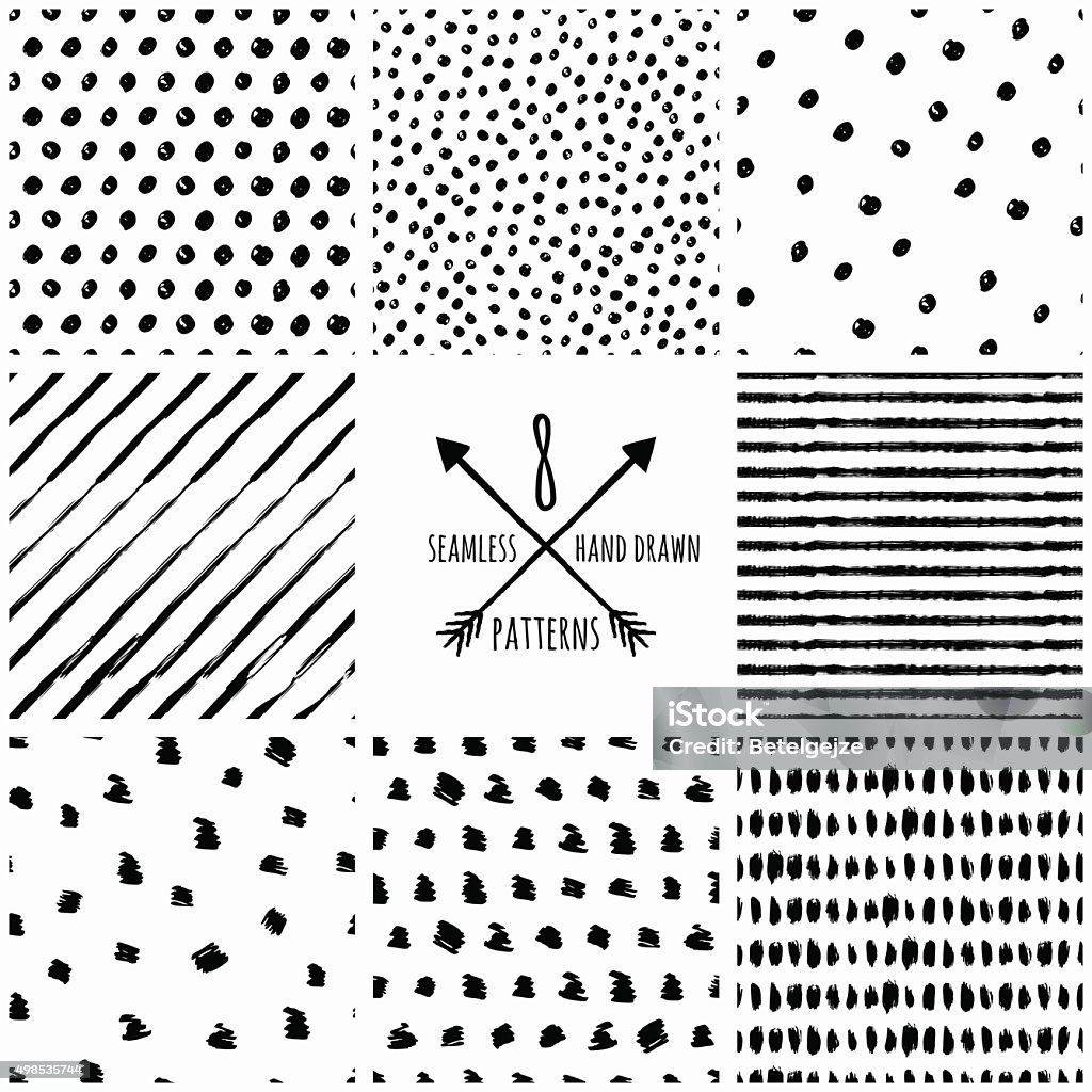 Set Of Vector Abstract Hand Drawn Seamless Patterns Stock Illustration