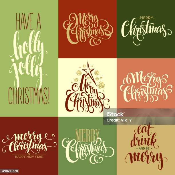 Merry Christmas Lettering Design Set Vector Illustration Stock
