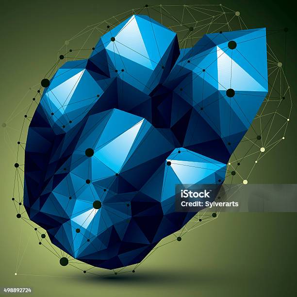 Ilustración De Asimétrico Objeto Abstracto 3d Azul Con Líneas Y Puntos