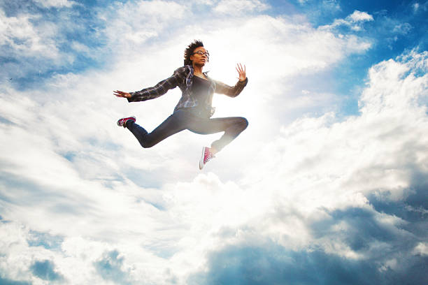 Free picture: Majestic muscular black Pegasus jumping in clouds