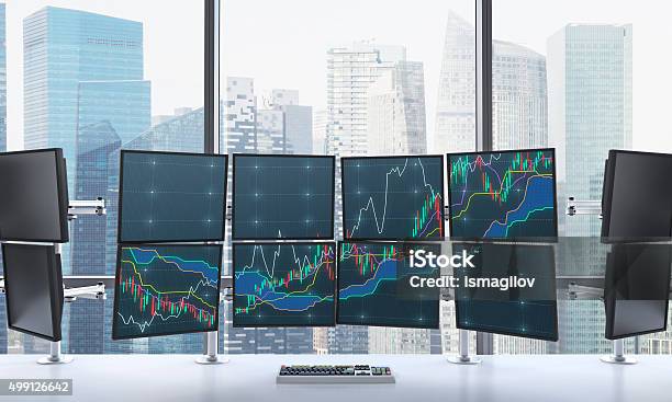 3 D 렌더링 사무실 이중 모니터 처리별 Dat 월 가에 대한 스톡 사진 및 기타 이미지 월 가 증권 시장과 거래소 무역