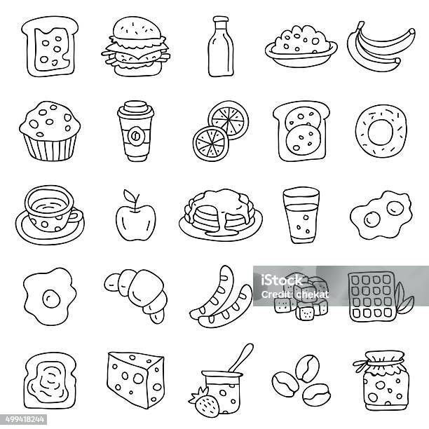Set Of Vector Icons For Breakfast向量圖形及更多三文治圖片 三文治 咖啡 飲品 粥 穀物早餐