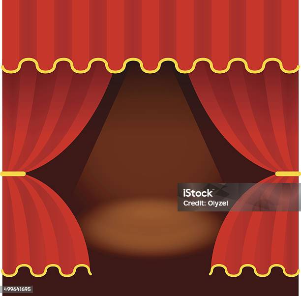 Theater Stage With Opened Red Curtain And Ray Of Light Stock
