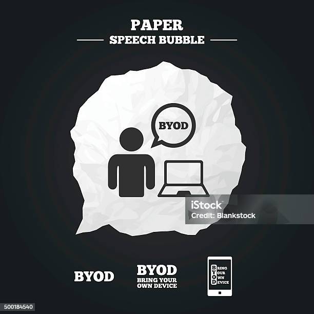 Byod 징후 휴머니즘 노트북 및 스마트폰과 2015년에 대한 스톡 벡터 아트 및 기타 이미지 2015년 Byod 남자