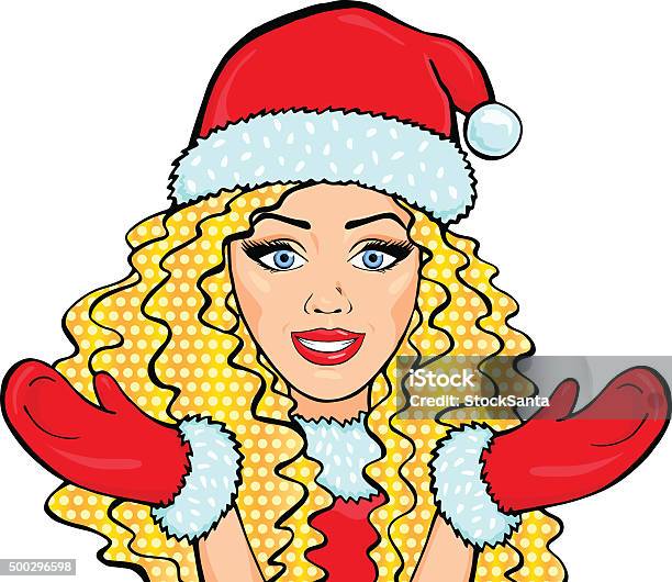 Vector Smiling Snow Maiden Woman Pop Art Comic Style Stock Illustration