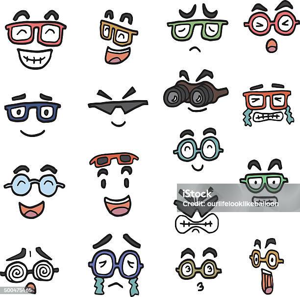 Vector Set Of Cartoon Face With Glasses向量圖形及更多卡通圖片 卡通 眼睛 不高興的 Istock