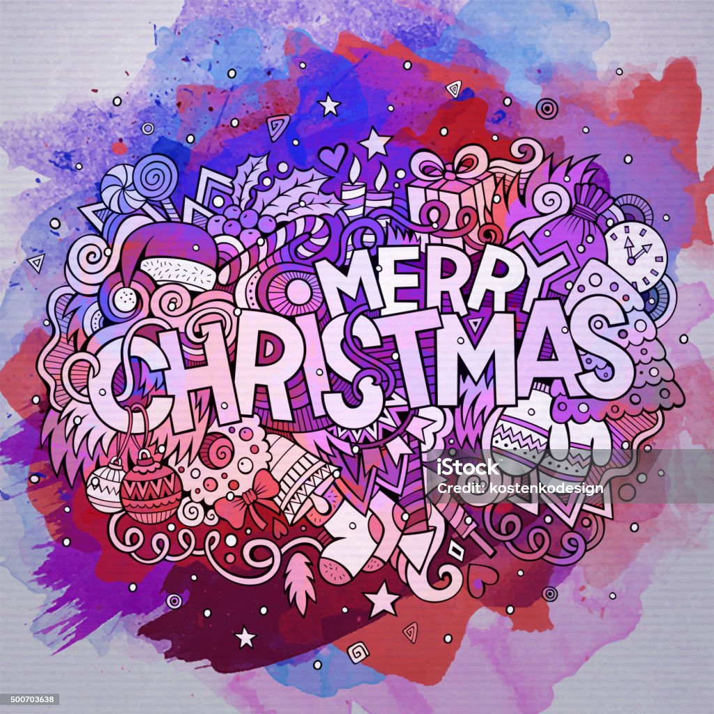 Merry Christmas Hand Lettering And Doodles Elements Watercolor Stock