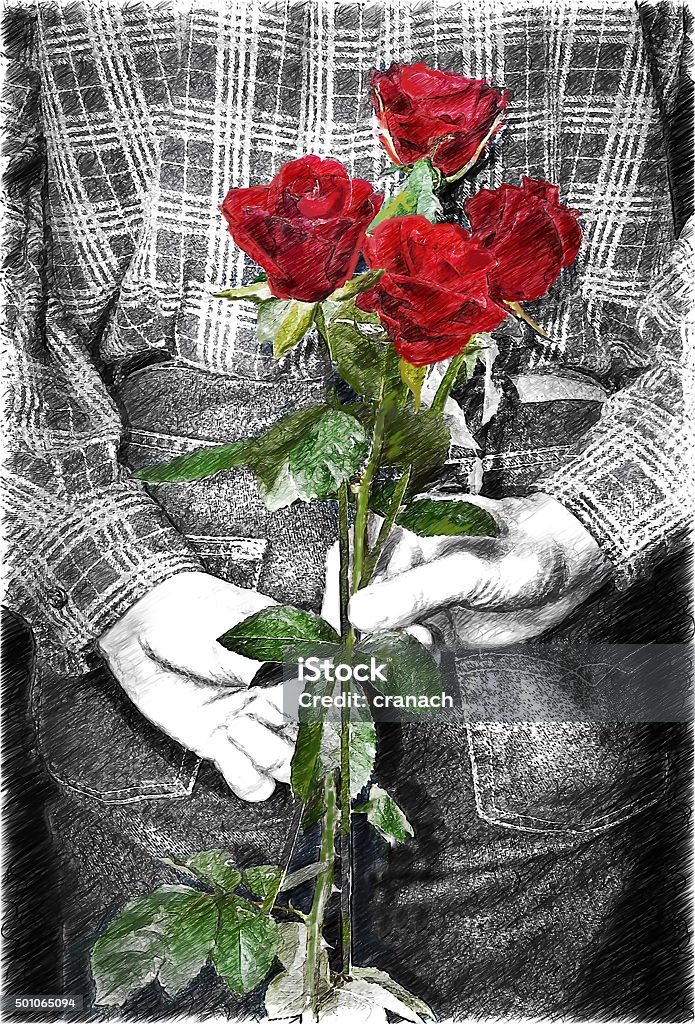 Man Hiding Bouquet Of Flowers Behind His Back Stock Illustration