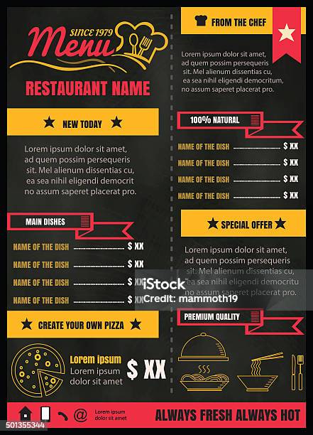 Brochure Or Poster Restaurant Food Menu With Chalkboard Backgro向量圖形及更多