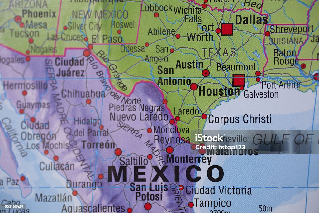 Las Fronteras Nacionales Mapa De México Texas Usa Frontera Foto De Stock Y Más Banco De Imágenes