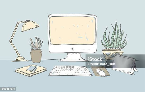 Ilustrasi Vektor Yang Digambar Dengan Tangan Konsep Ruang Kerja Kantor