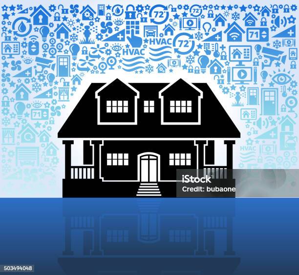 House With Porch On Home Automation And Security Vector Background向量圖形及