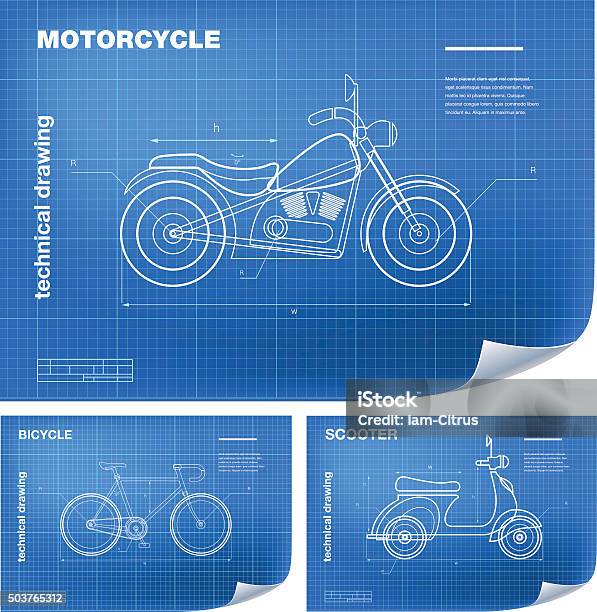 Ilustrasi Kerangka Kawat Teknis Dengan Sepeda Motor Sepeda Dan Skuter