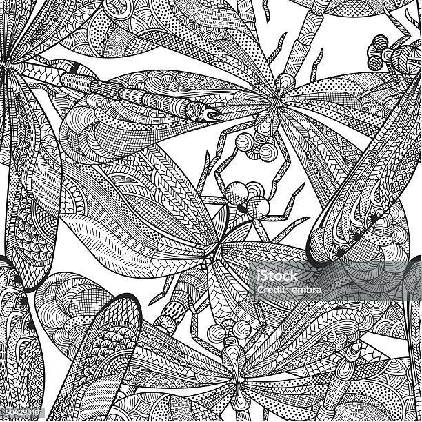 Dragonflies 연속무늬 검은색에 대한 스톡 벡터 아트 및 기타 이미지 검은색 곤충 꽃 식물 Istock