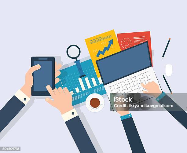 Konsep Ilustrasi Vektor Menganalisis Proyek Laporan Keuangan Riset