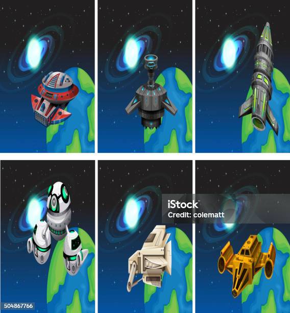 Spaceships 부유식 공간 날기에 대한 스톡 벡터 아트 및 기타 이미지 날기 미확인 비행 물체 밤 하루 시간대