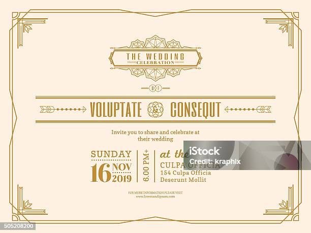 Vintage Wedding Invitation Card Border And Frame Template向量圖形及更多裝飾藝術圖片