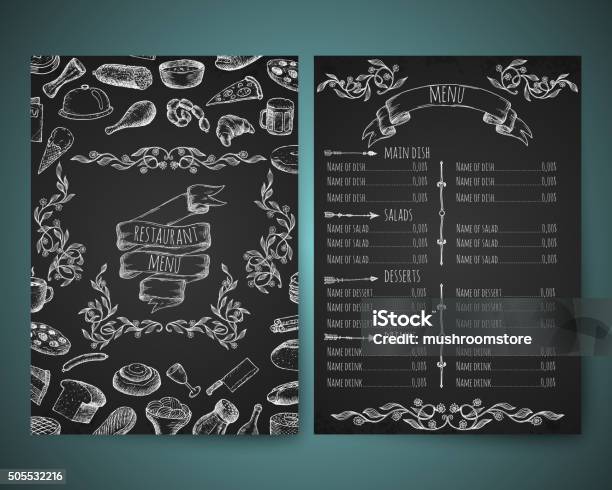 Restaurant Menu Template向量圖形及更多黑板圖片 黑板 吧 公共飲食地方 雞尾酒 含酒精飲品 Istock