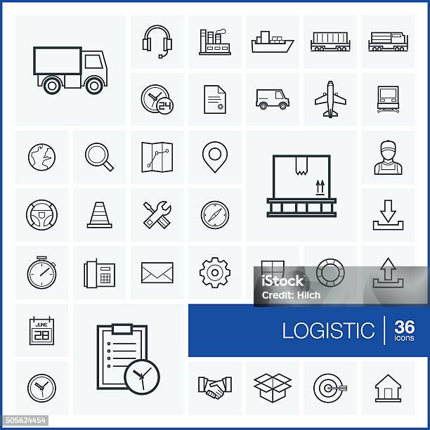 Vector Thin Line Logistic Icons Set And Graphic Design Elements向量圖形及更多