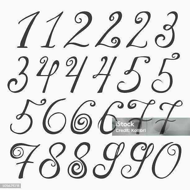 Hand Drawn Numbers Vector Sketch Illustration Isolated On White