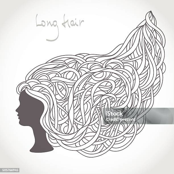 Siluet Wajah Gadis Rambut Pirang Panjang Yang Rumit Ilustrasi Stok